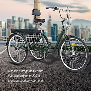 TUOKE Adult Trikes 24 inch Wheels Low Step-Through with Cargo Basket/Full Assembly Tool，Adult Tricycles Three Wheel Trike Bike Cruiser 7 Speed, Suitable for Women, Men, Seniors