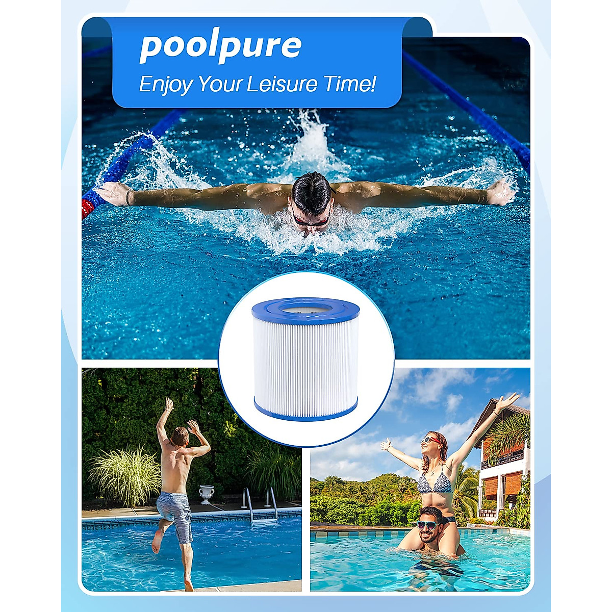 POOLPURE C-4310 Spa Filter Replaces PWW10, Filbur FC-3077, Excel Filters XLS-435, Aladdin 11003, Baleen AK-3006, Darlly 40101, Thermo Spa FL1003, SD-00260 Hot Tub Filter 2 Pack