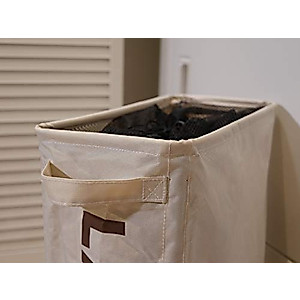 Topline Collapsible Laundry Hamper with Lockable Wheels, Slim Rolling Clothing Basket with Mesh Drawstring Closure - Beige