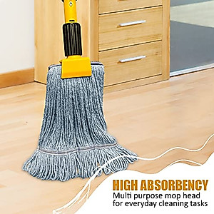 Buena Goods Heavy Duty Blue Commercial Mop Head Replacement. Looped End Synthetic Cotton Blend Mop Refill. Industrial Grade Reusable Washable Wet Mop Heads. Durable Wide Universal Headband. 3 Pack