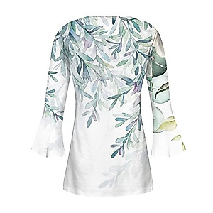 Women's Summer Tops White V Neck Women Womens Workout Tops Orange Corset Bluey Button Down Shirt Ruffle Sleeve Tops 3/4 Sleeve Tees for Women Loose Fit,Cyan,X-Large