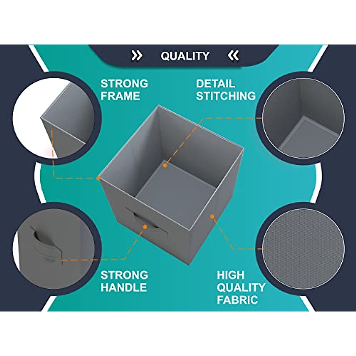 OKIBIG 11x11x11 Storage Cube Bins Set of 3 Foldable with Handles Grey