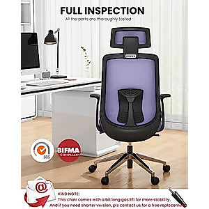 Dripex Mesh Office Chair for Home, Ergonomic Desk Chair with Arms/Lumbar Support/Mesh Back/Adjustable Headrest & Height/Wheels, Computer Chairs Tilt Reclining Swivel Rolling Chair, Purple
