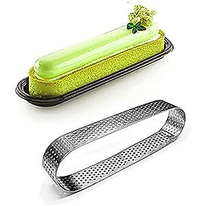 12Pcs Tart Rings Perforated Oval Tartlet Molds French Dessert Fruit Pie Tart Ring Quiche Cake Mold Stainless Steel Tart Mousse Ring