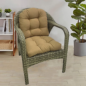 Pack of 2 Outdoor Indoor Tufted Seat Cushions, 18.9" x 18.9" U-Shape Cushions for Wicker Chair Seat,Patio Cushions, Furniture Dinning Chair Pad (Light coffee)