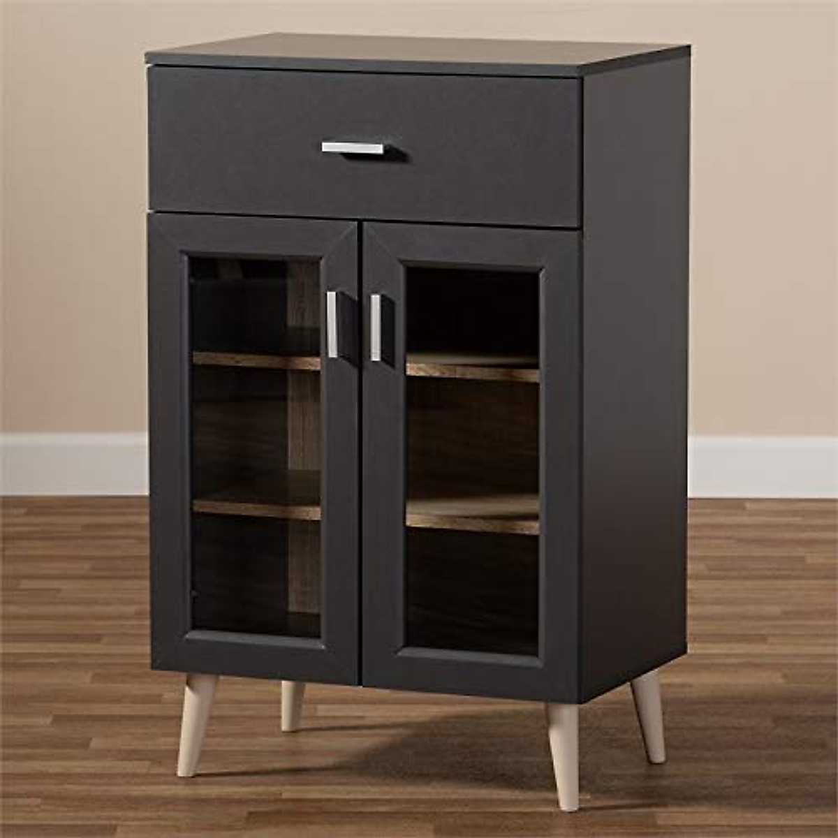 Baxton Studio Jonas Server Cabinet in Dark Grey and Oak Brown