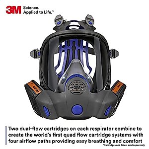 3M Secure Click Full Face Reusable Respirator with Large Lens, Speaking Diaphragm and Push Button Seal Check, FF-802, Painting, Sanding, Chemical Clean-up, Sawing, Medium