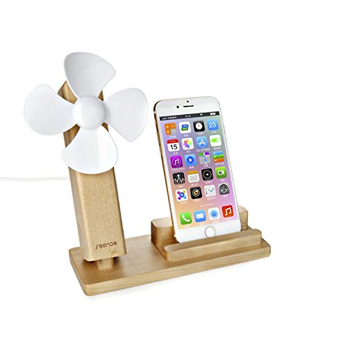 Morjava Z-10 Desktop Wooden Phone Stand Detachable Adjustable Portable Mini USB Fan 2 in 1 Creative Solid Wood Phone Stand for iPad iPhone -Light