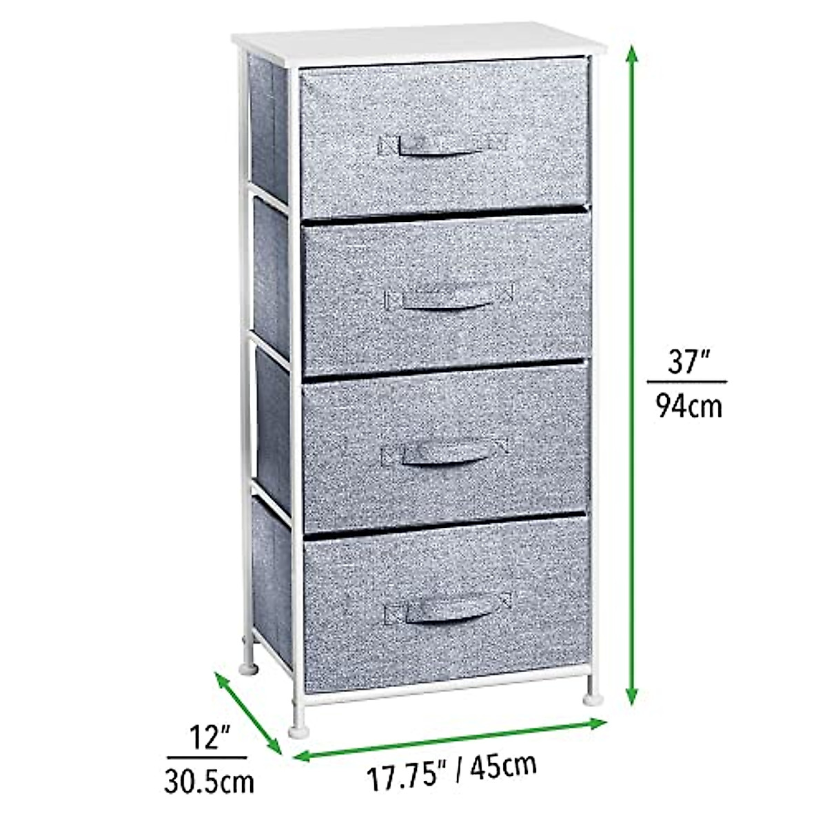 mDesign Tall Dresser Storage Tower Stand with 4 Removable Fabric Drawers - Steel Frame, Wood Top Organizer for Bedroom, Entryway, Closet - Jane Collection - Light Yellow/White