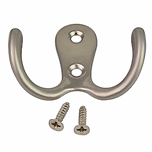 HOVEOX 20 Pcs Double Prong Robe Hook Retro Towel Cloth Hanger Wall Hat Jewelry Hooks Rustproof Rustic Hooks Heavy Duty Hardware Decorative Utility Hooks & 40 Pcs Screws & a Free Screwdriver, Silver