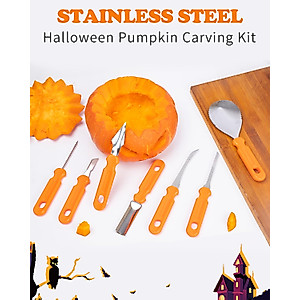 Halloween Pumpkin Carving Tools Kit, Professional and Heavy Duty Stainless Steel Pumpkin Cutter Knife Saw Scoop Tools Set for Kids or Adults, 7Pcs Carving Set for Halloween Decoration Jack-O-Lanterns