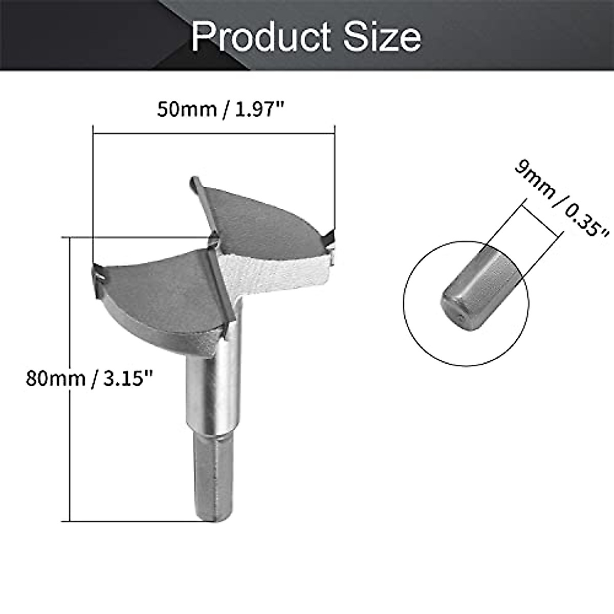 Utoolmart Forstner Drill Bits, 50mm Cemented Carbide Wood Cutter Tool, Hex Shank Woodworking Hole Saw Cutter, 80mm Length Woodworking Hole Boring Bit, Gray, 1 Pcs
