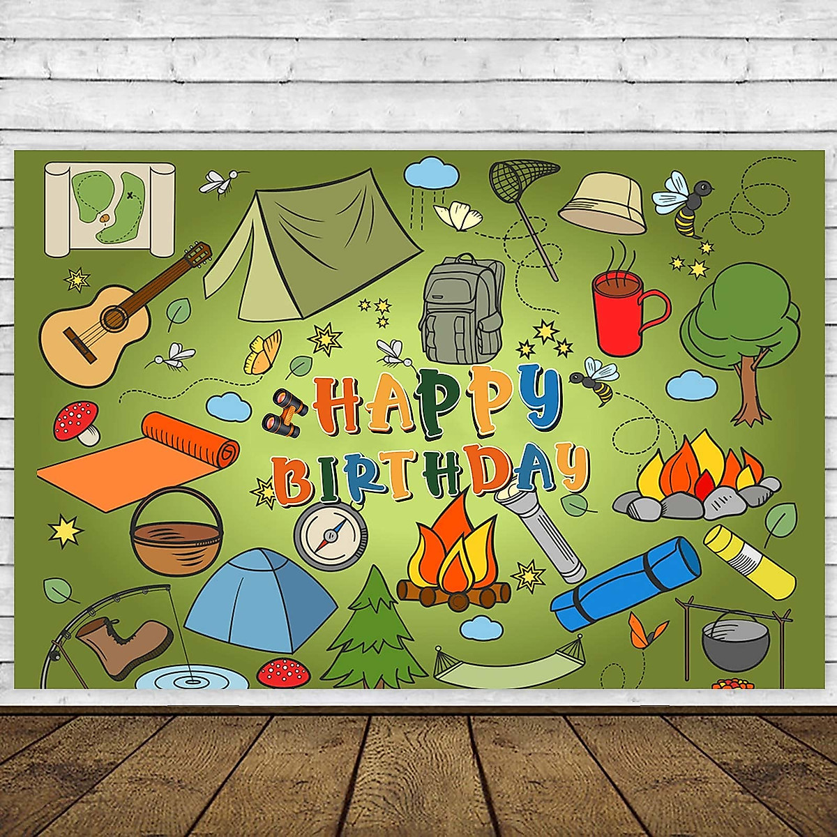 Happy Birthday Happy Camper Banner Backdrop Camping Forest Scene Tent Theme Decor for One Happy Camper Birthday Party Decorations Men Women Summer Camp 1st Birthday Party Background Photo Booth Props