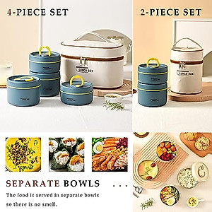 Keweis Bento Box Adult Lunch Box Set, Portable Insulated Lunch Containers with Thermal Bag, Stackable Stainless Steel Leakproof Food Container for Adults Teens Kids, Set of 2, 34 Oz