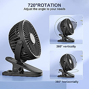 Ideapro 6 inch Portable Clip on Fan, Battery Operated USB Fan, Small Desk Fan with 3 Speeds, Strong Clamp, 360°Rotate Personal Fan for Office Home Dorm Stroller(Black)…