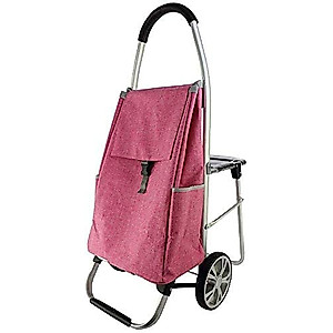 Shopping Trolley on Wheels Multi Function Shopping Cart Portable Seated Folding Trolley with Portable Waterproof Fabric Capacity Increased Storage Hand Trucks,Blue,60 * 100Cm ,Shoppin