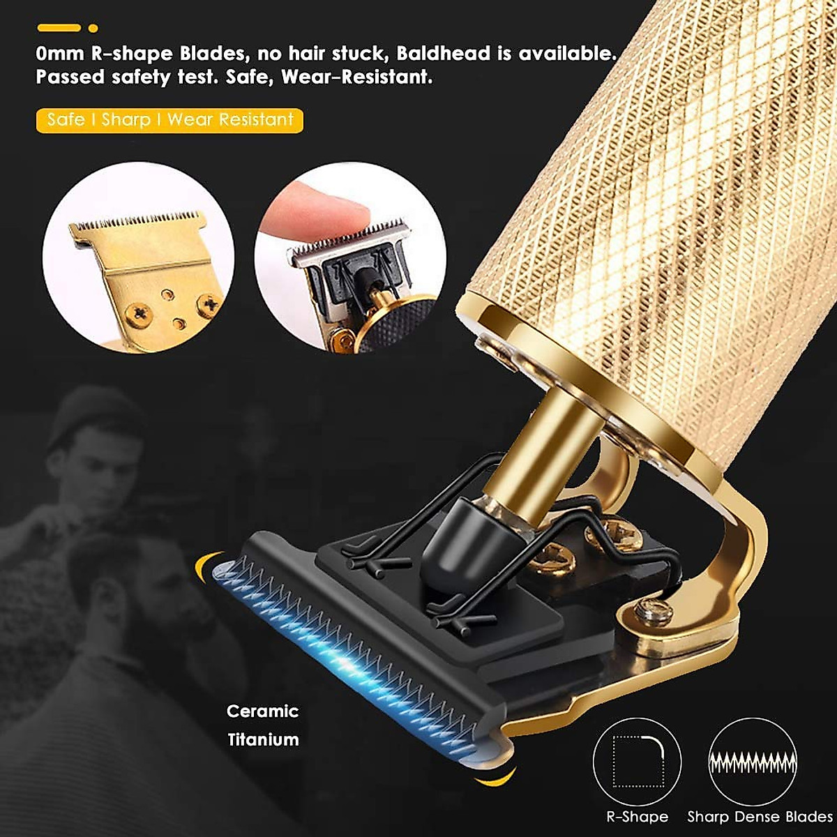 Hair Clippers for Men, Electric Hair Clippers Cordless Rechargeable Grooming Kits T-Blade Close Cutting Trimmer for Men 0mm Zero Gap Bald Head Clippers, Hair Trimmer for Men (Gold)