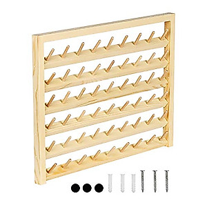 HAITRAL 54-Spool Sewing Thread Holder, Wall-Mounted Sewing Thread Rack with Hanging Hook, Wooden Embroidery Organizer for Sewing, Quilting, Hair Braiding