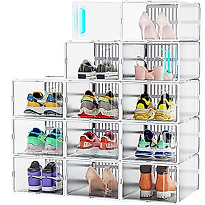 JONYJ 12 Pack Shoe Organizer, Clear Plastic Stackable Shoe Storage, Multifunctional Shoe Box, Universal Shoe Storage Boxes For Men and Women (Large)