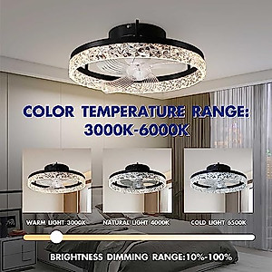 Tivleed Low Profile Ceiling Fan with Lights, 20" Semi Flush LED Fans Light, Remote & Smart APP Control, 360° Rotatable, Modern Crystal, 3 Color Dimmable, 6 Speeds, for Bedroom Living Room, Black
