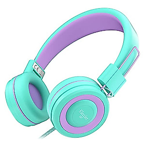 ELECDER i37 Kids Headphones Children Girls Boys Teens Foldable Adjustable On Ear Headphones 3.5mm Jack Compatible Cellphones Computer MP3/4 Kindle School Tablet Green/Purple