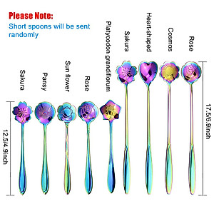 SelfTek 8Pcs Rainbow Flower Spoon Set, 2 Different Size Colorful Stainless Steel Reusable Teaspoons Coffee Sugar Stirring Spoon Dessert Cake Spoons Tea Scoops Table Spoon Mixing Spoon Ice Tea Spoon