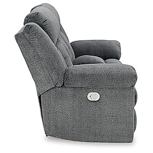 Signature Design by Ashley Tip-Off Modern Wall Hugger Power Reclining Loveseat with Adjustable Headrest, USB Ports, Storage and Cup Holders, Gray