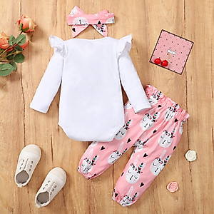 GRNSHTS Baby Girl My First Easter Outfits Infant Letter Print Long Sleeve Romper+Bunny Pants+Headband 3Pcs Clothes (White,6-9M)