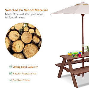 BETTARY Kids Picnic Table, Wooden Toddler Activity Table with Removable Umbrella, Children Backyard Furniture for Patio, Garden, Gift for Girls & Boys, Kids Table and Bench Set for Outdoors Indoors