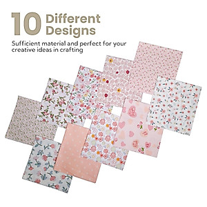 WISPAWS Fat Quarters Fabric Bundles, 10 Pcs 100% Cotton 18” x 20” (45cmx50cm) Precut Quilting Fabric Squares, Floral Prints Cotton Fabric Squares Quilting Supplies for Crafts Sewing Quilting (Pink II)