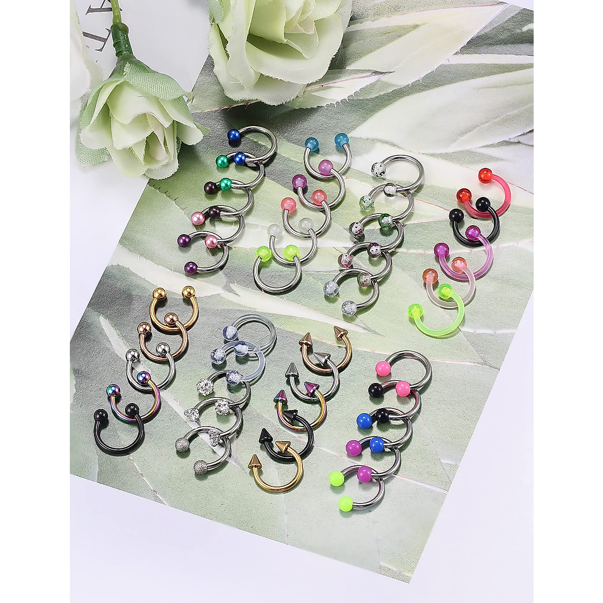 Vsnnsns 16G Surgical Steel Horseshoe Nose Septum Rings Piercing Jewelry Cartilage Helix Tragus Earring Studs Hoop Lip Horseshoe Ring Piercing Jewelry Retainer for Women Men 10mm 40pcs