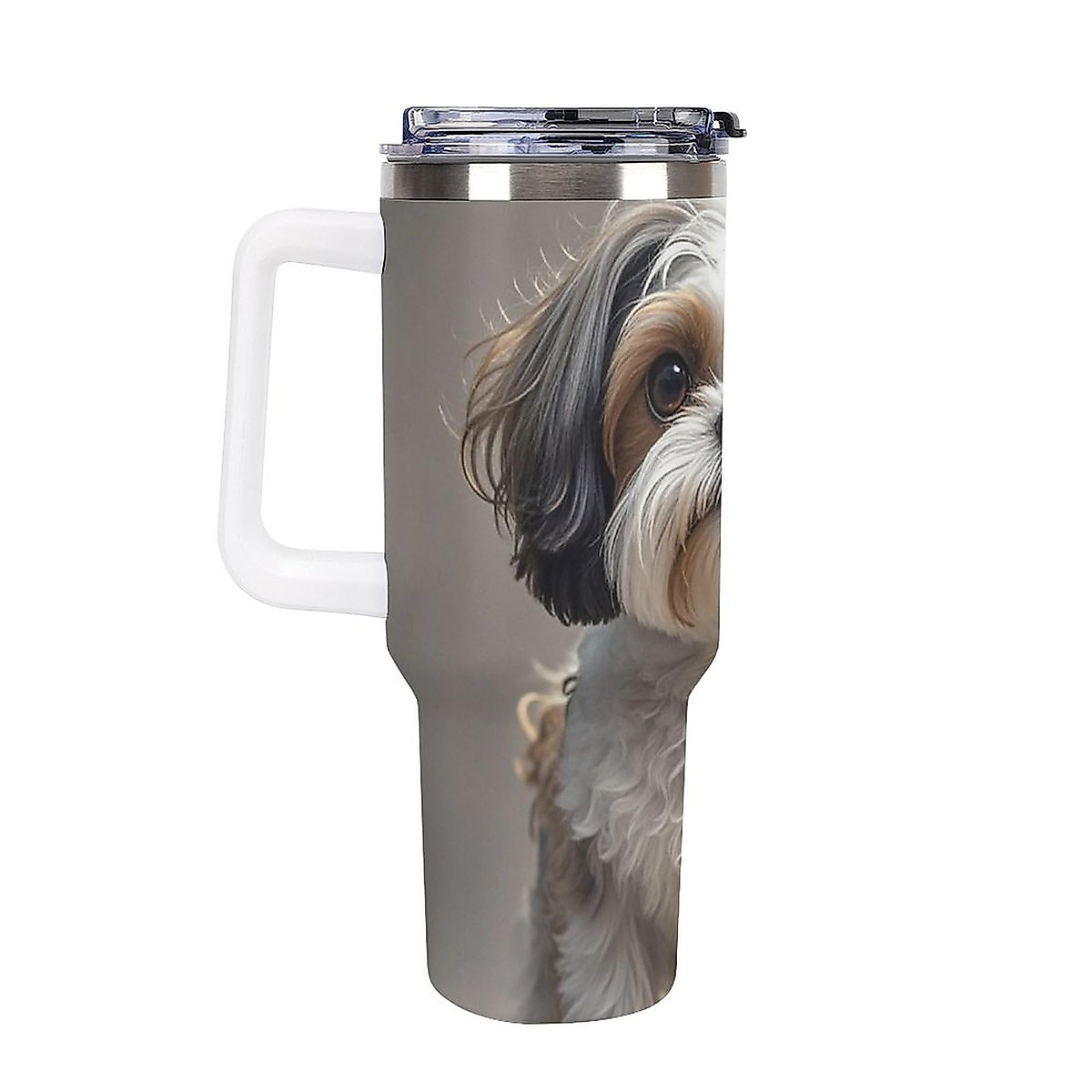 DWVSFJM Shih Tzu Dog Insulated Tumbler 40 Oz Stainless Steel Double Wall Vacuum Travel Mug Large Capacity Car Cup Reusable Coffee Cup with Handle And Straw Lid Gifts White
