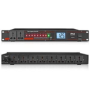 Pyle 10 Outlet Power Sequencer Conditioner - 13 Amp 2000W Rack Mount Pro Audio Digital Power Supply Controller Regulator w/Voltage Readout, Surge Protector, for Home Theater Stage/Studio Use - PCO875