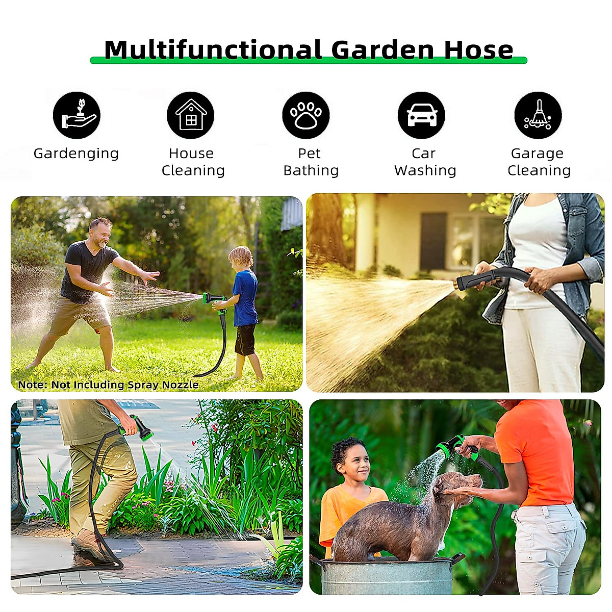 Hybrid Garden Hose 100 ft x 5/8 in Heavy Duty Water Hoses,Flexible and Durable,No Leaking PVC,Rubber Hose with PVC Reliefs for Backyard,3/4'' Solid Brass Fittings