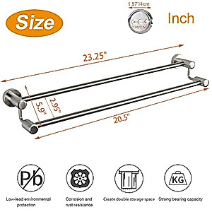 TocTen Double Bath Towel Bar - Thicken SUS304 Stainless Steel Towel Rack for Bathroom, Bathroom Accessories Double Towel Rod Heavy Duty Wall Mounted Towel Holder (Brushed,24IN)