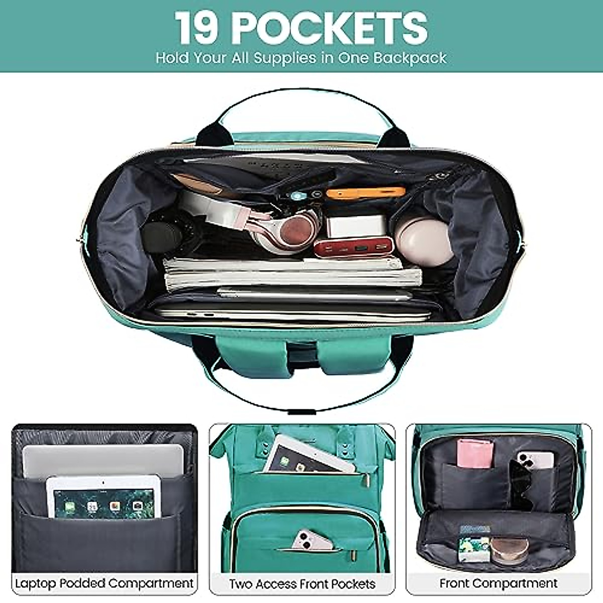 LOVEVOOK Laptop Backpack for Women,17 Inch Professional Womens Travel Backpack Purse Computer Laptop Bag Nurse Teacher Backpack,Waterproof College Work Bags Carry on Back Pack with USB Port,Mint Green