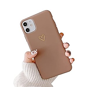 Ownest Compatible for iPhone 12 Case, 12 Pro Case for Soft Liquid Silicone Heart Pattern Slim Protective Shockproof Case for Women Girls for iPhone 12/12 Pro-Brown