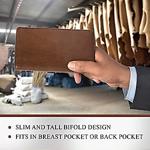 Tony Perotti Leather Long Wallets for Men - Men's Checkbook Wallet - Men's Italian Leather Bifold Wallet with Card Holders, Pockets, ID Window - Eco-Friendly Vegetable-Tanned Full Grain Leather