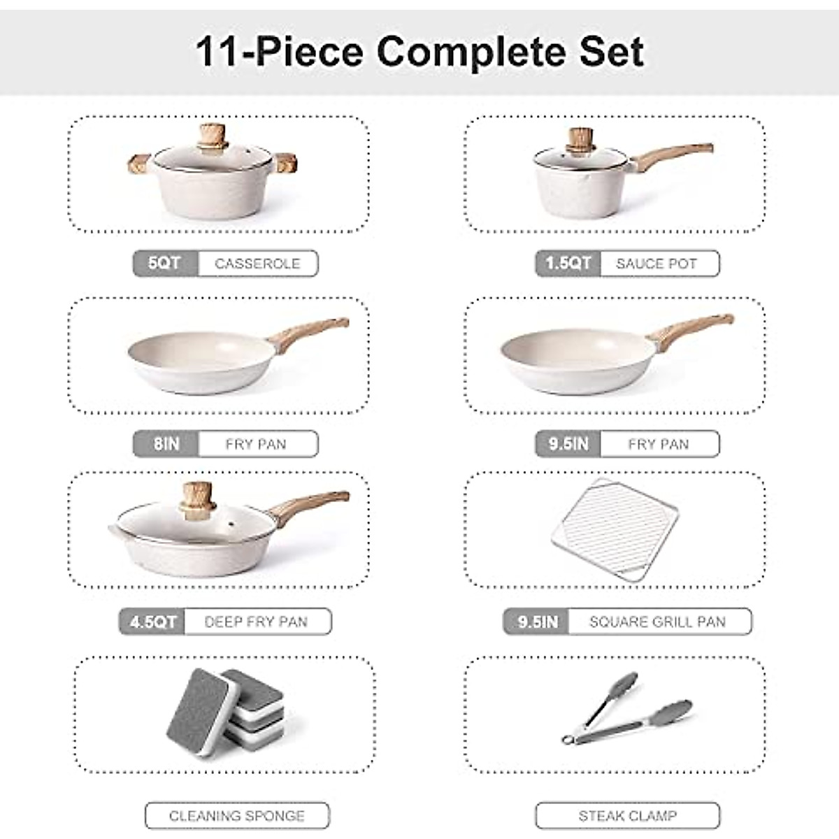 Pots and Pans Set - Caannasweis Kitchen Nonstick Cookware Sets Granite Frying Pans for Cooking Marble Stone Pan Sets Kitchen Essentials Set (Normal Size)