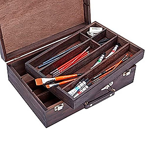 KINGART Studio Wood Art Storage Box, 2-Tier Case with 10 Dividers, Espresso Finish