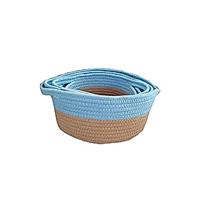 Cotton Rope Storage Bin Baskets, Set of 3 Woven Storage Organizer Small Baskets for Decoration, Toys, Books, Etc.. (Blue)
