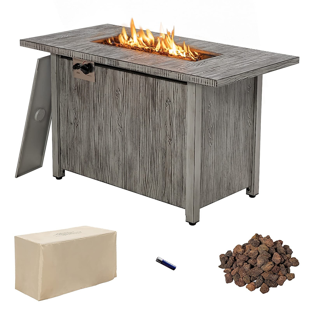 Giantex Outdoor Fire Pit Table - 43 Inch Propane Fire Pit, 50,000 BTU Gas Fire Table with Removable Metal Lid, Hideaway Tank Storage, Waterproof Cover, Lava Rocks, CSA Certificated Patio Firepit, Gray