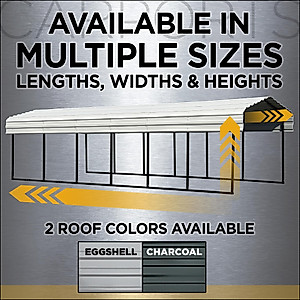 Arrow Carports Galvanized Steel Carport, Full-Size Metal Carport Kit, 12' x 24' x 9', Charcoal