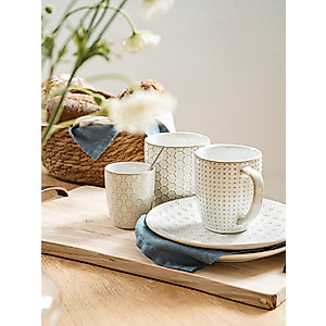 LE TAUCI Coffee Mugs 12 oz, Ceramic Mug Set, Embossment Cups for Latte, Hot Tea, Cappuccino, Mocha, Cocoa，Suit For Housewarming Wedding - 3.4 inch, Set of 4, Arctic White