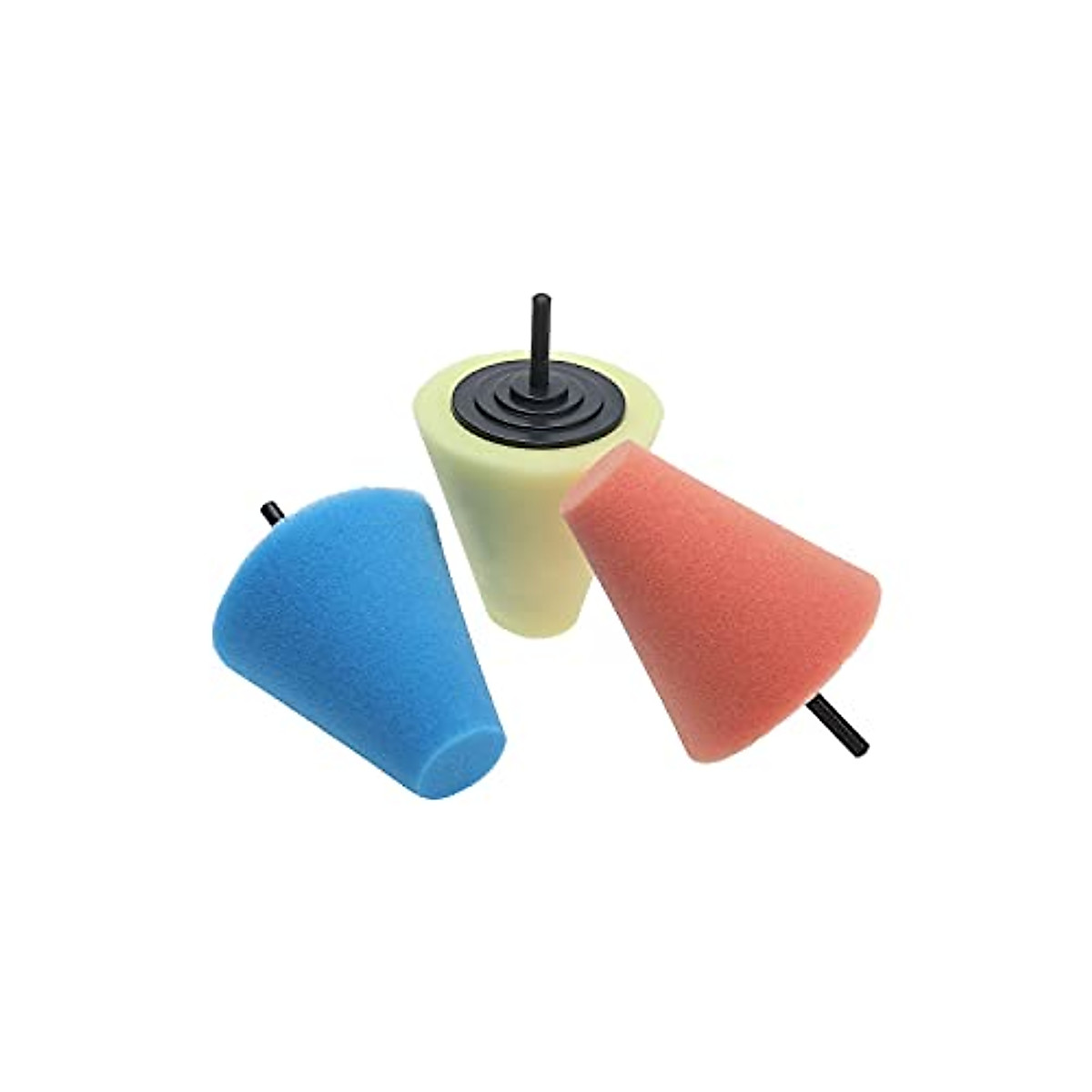 AuInLand 3 PCS 1/4 Inch Shank Sponge Buffing Pads with 3 PCS 1/8 Shank Cylindrical Shaped Sponge Polishing Pads and 3 PCS 1/8 Shank Cone Shaped Mini Detailer Polisher Pads
