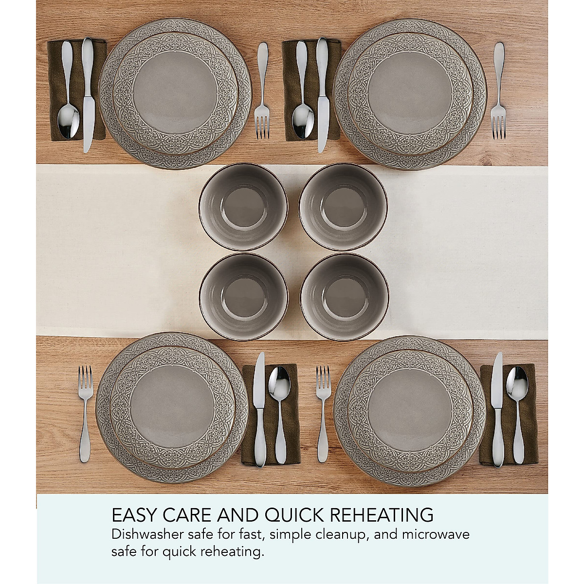 Pfaltzgraff Emma 12 Piece Dinnerware Set, Service For 4, Gray