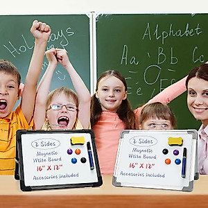 Patelai 2 Pack Small Desktop Dry Erase Board 16" x 12" Double Sided Magnetic Board Foldable Portable Dry Erase Board Mini Board Easel for Memo Kids Drawing Teacher Instruction