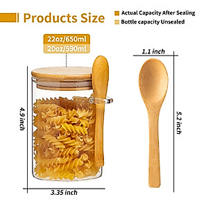 Spreccio Set of 6 Airtight Glass Jars with Bamboo Lids and Spoons, 22 OZ Glass Food Storage Jars Perfect for Coffee, Tea, Sugar, Spices, Beans, and More