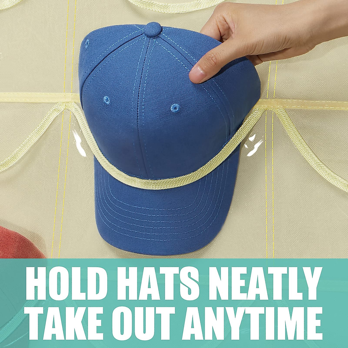 Hat Rack for Baseball Caps 27 Pockets Hat Organizer Hanging Over The Door Hat Storage Organizer for Closet Wall With Clear Pockets & 3 Hooks Caps Hat Holder Hanger for Baseball & Sport Caps,Cowboy Hat