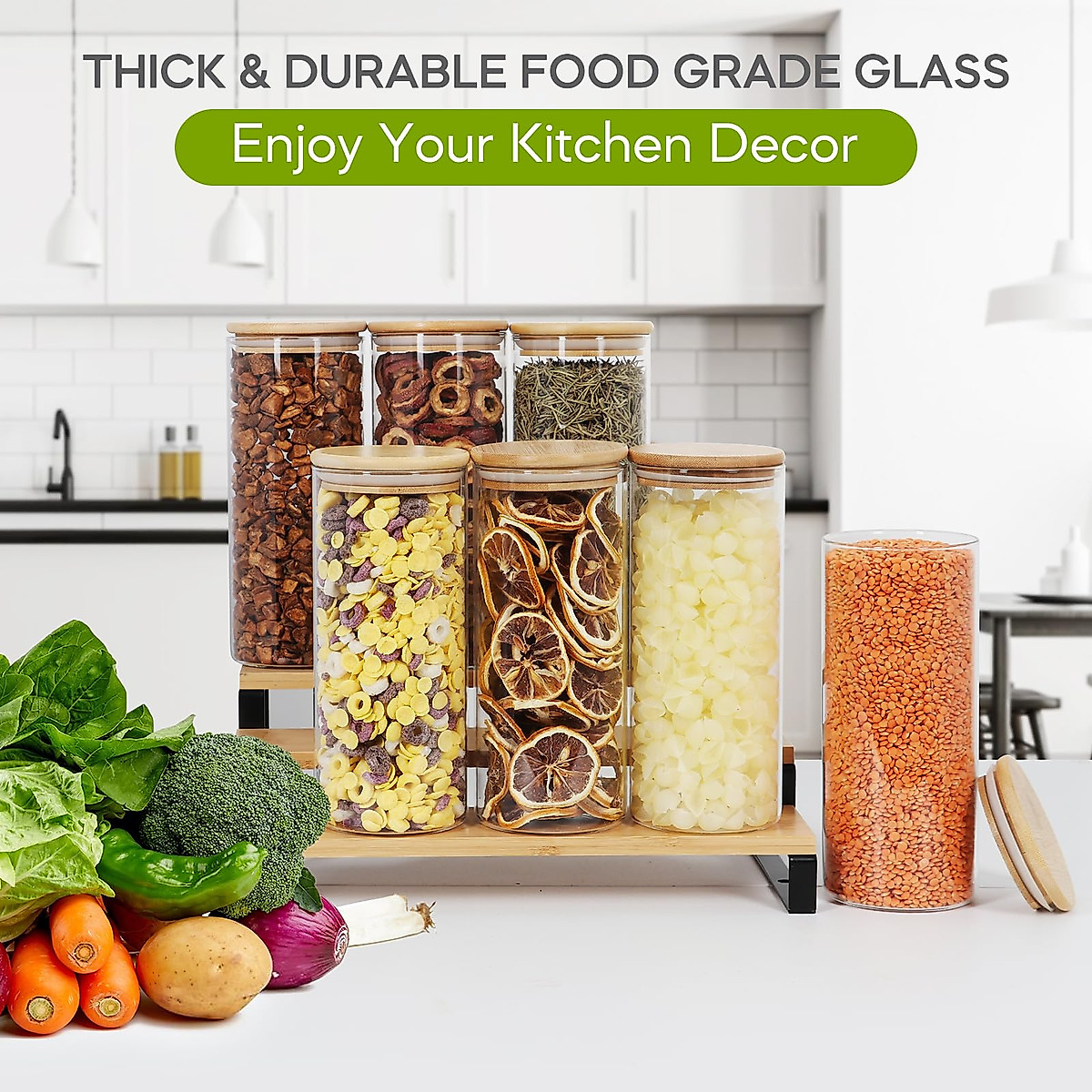 STARSIDE 32 oz Glass Jars with Bamboo Lid,Set of 8 Airtight Food Storage Jars,Kitchen Glass Pantry Storage Containers,Borosilicate Glass Canisters Sets